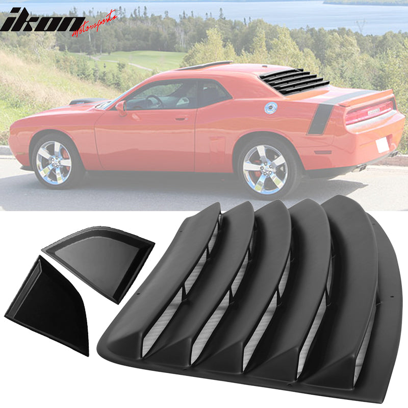 IKON MOTORSPORTS, Window Louver Compatible With 2008-2023 Dodge Challenger, XE Style,Rear Louver ...
