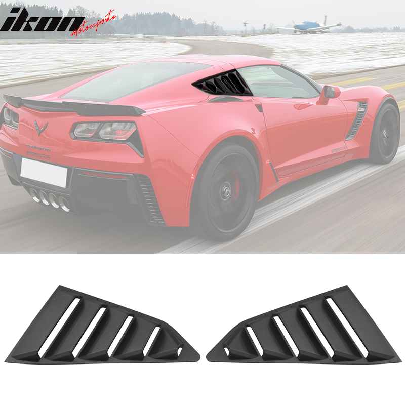 IKON MOTORSPORTS, Window Louvers Compatible With 2014-2019 Chevy Corvette C7, Classic Style Left ...