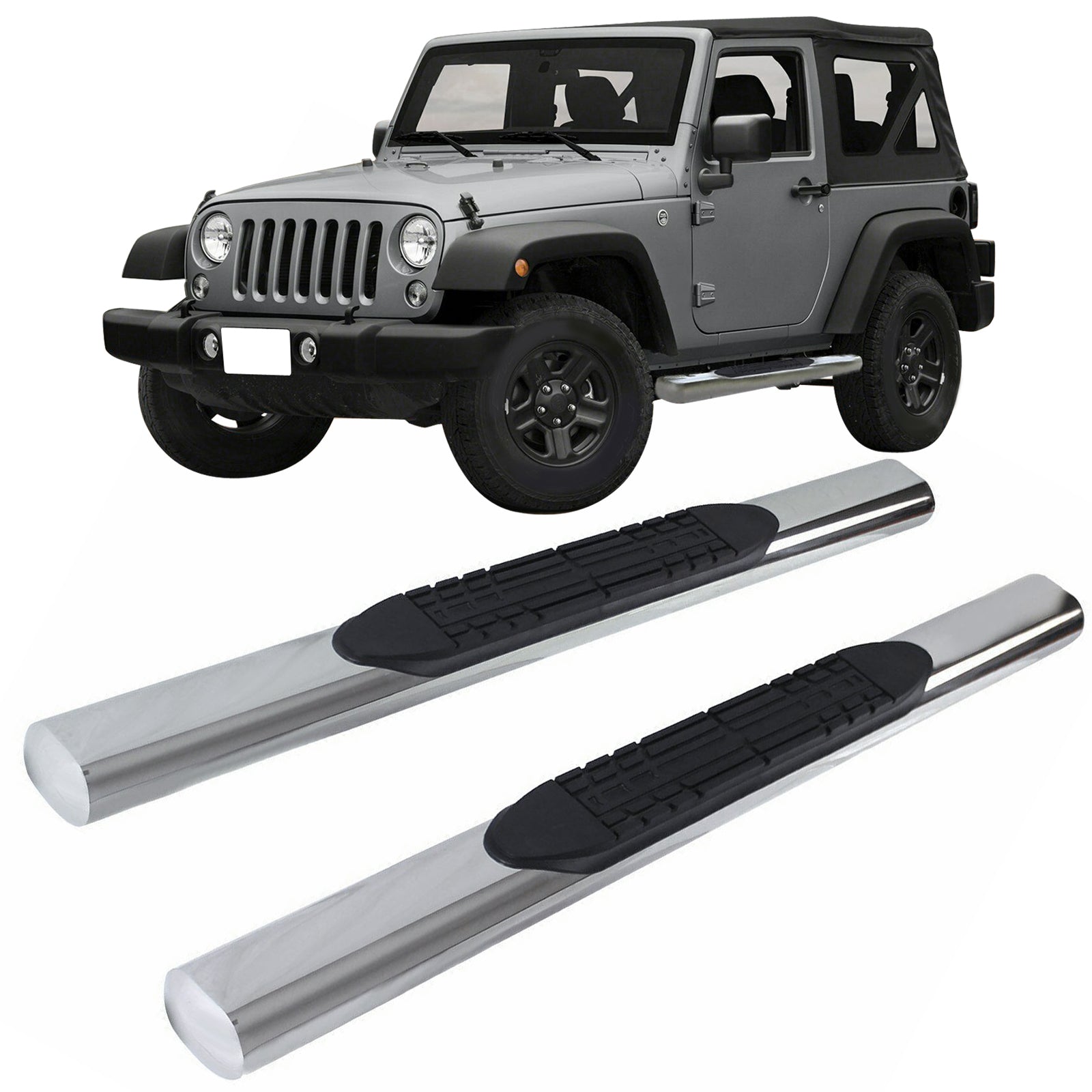Side Step Bars Compatible With 2007-2018 Jeep Wrangler 2Door, 4Inch ...
