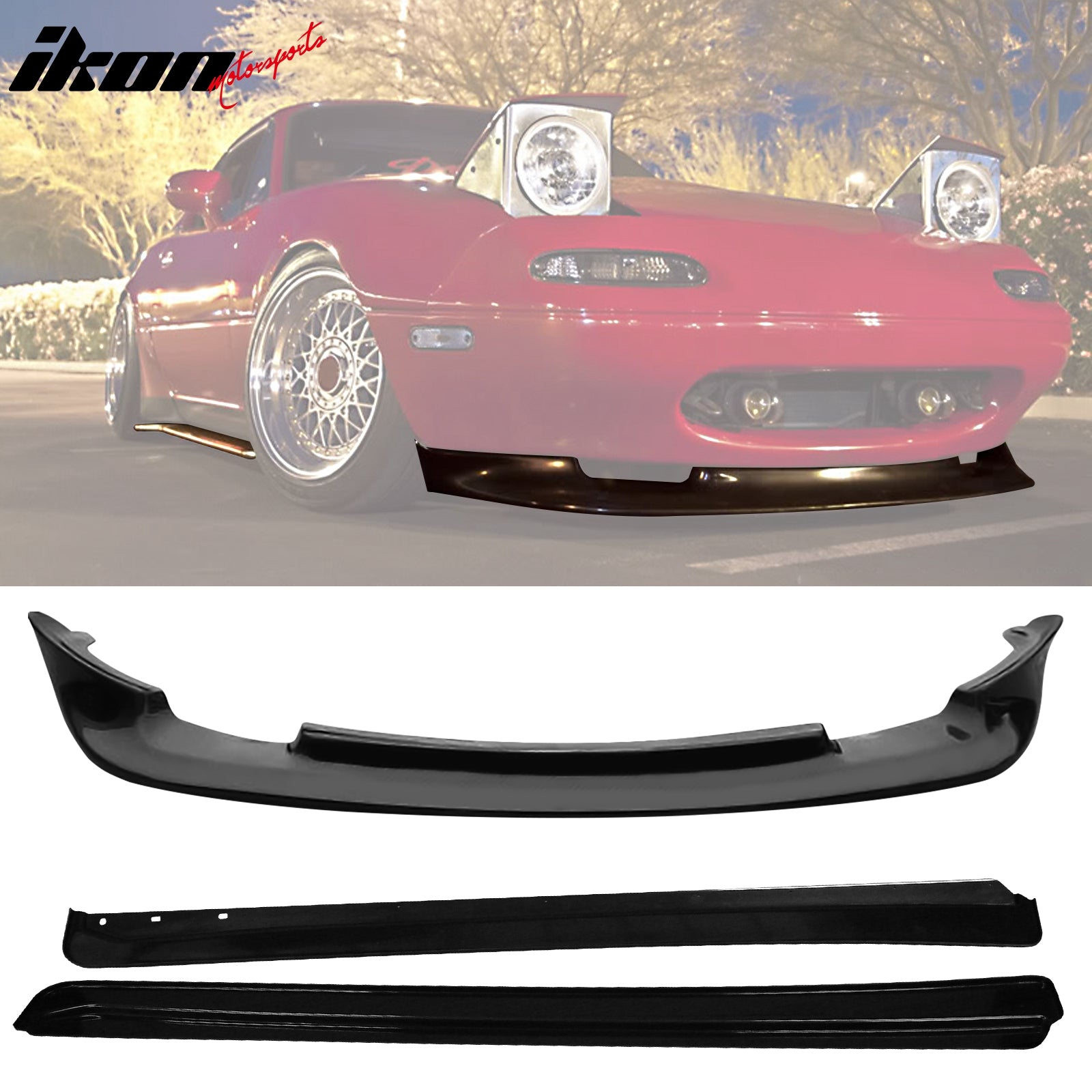 Fits 90-97 Mazda Miata FD Style Side Skirts Extensions + Front Bumper ...