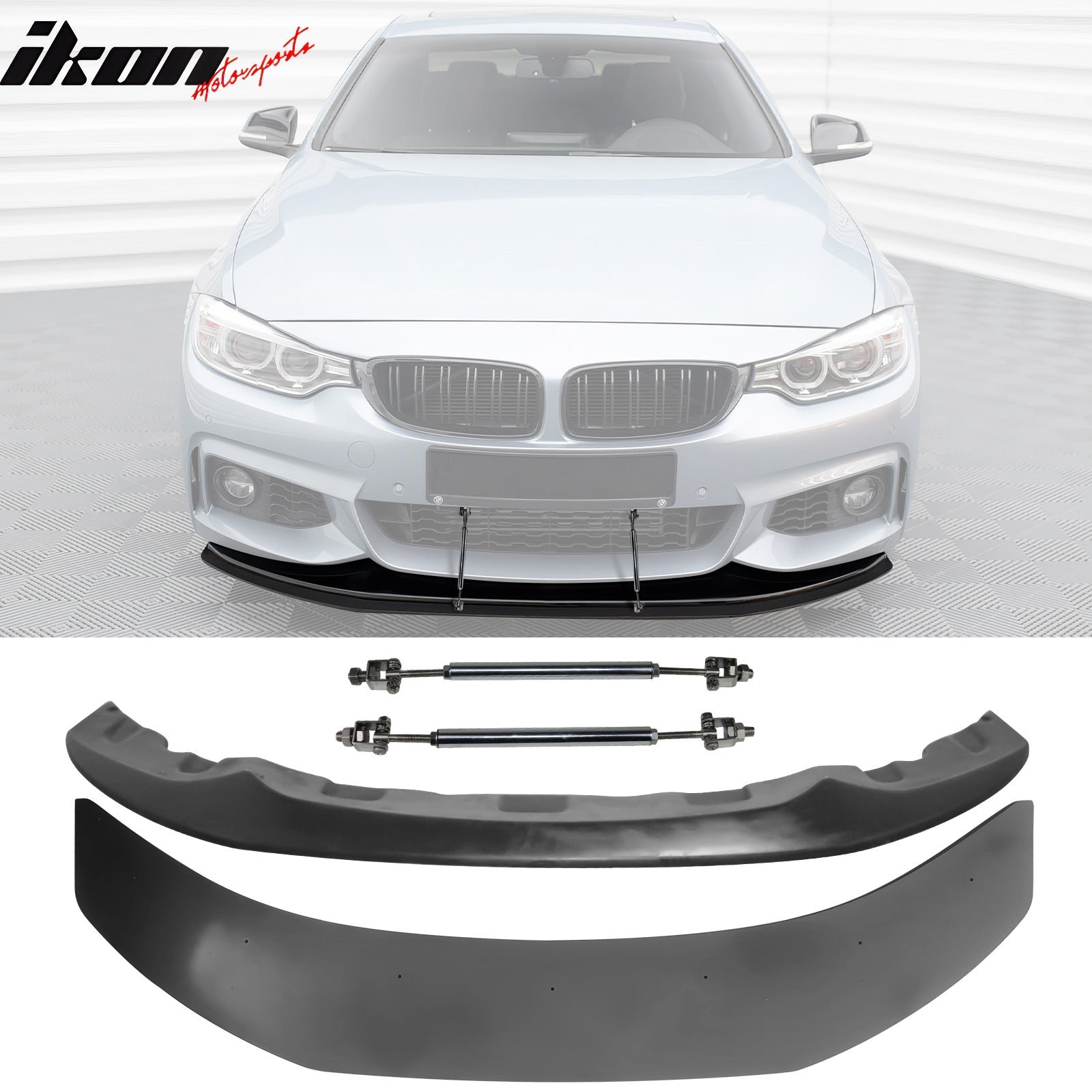 IKON MOTORSPORTS Front Bumper Lip+ Splitter+ Gunmetal Strut Rods ...