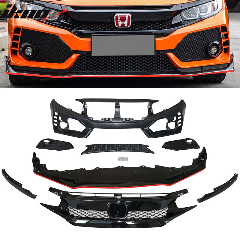 2016-2021 Honda Civic Front Bumper, Lip & Grille Set | IKON MOTORSPORTS ...