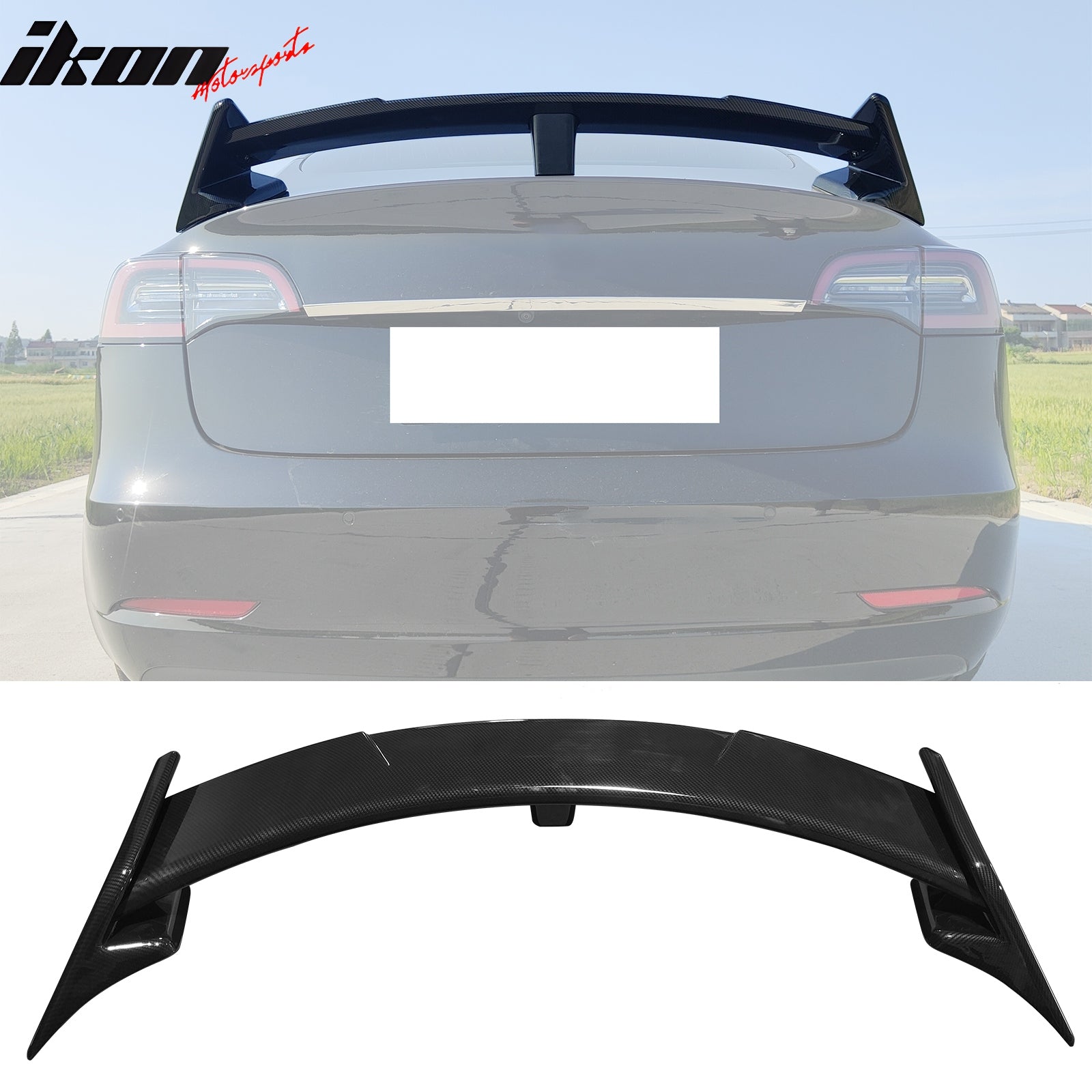Fits 17-25 Tesla Model 3 GT Style Rear Trunk Spoiler Wing Carbon Fiber ...