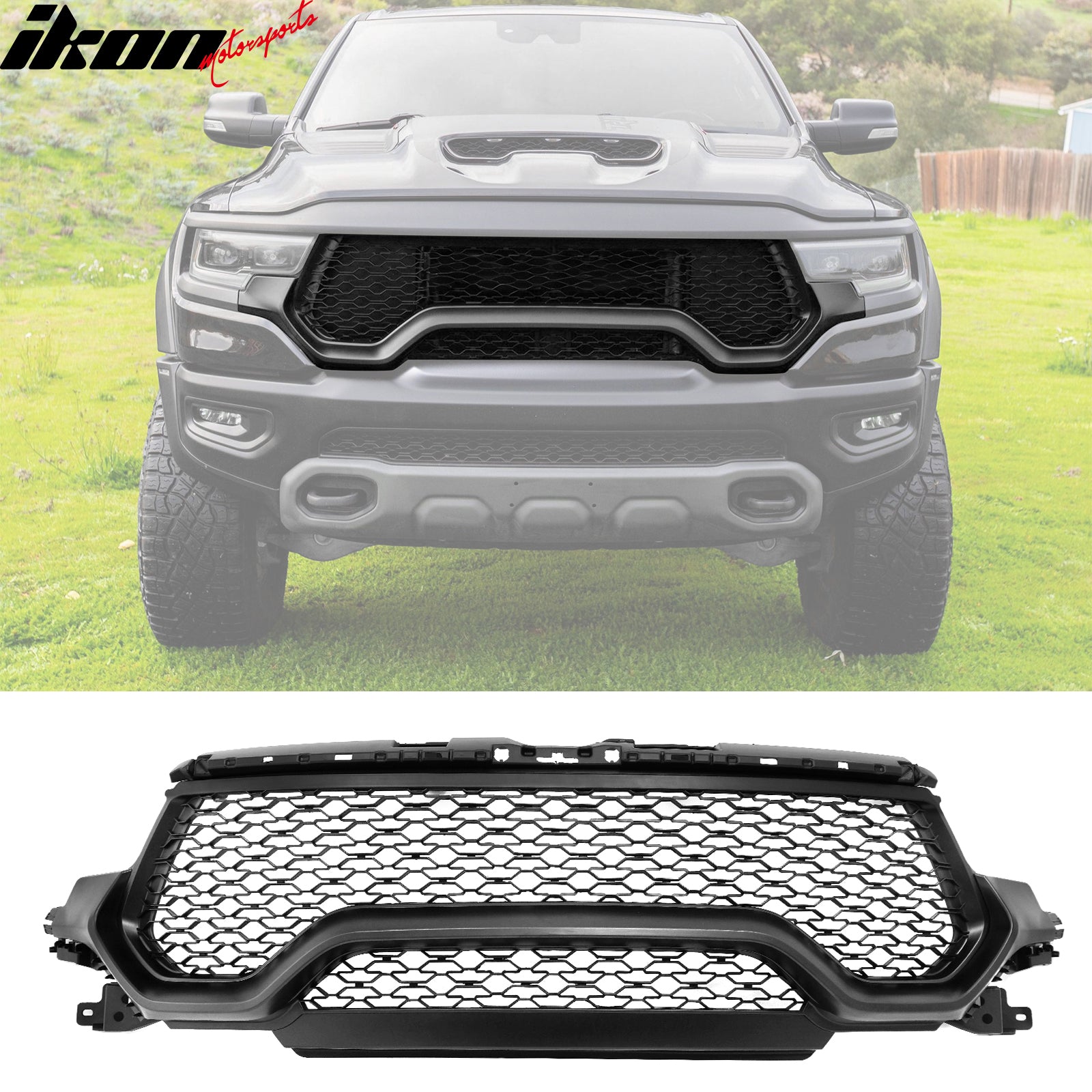 Fits 21-24 Ram 1500 TRX OE Style Front Grille Matte Black ABS W/O ...