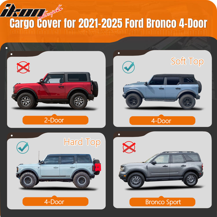 For 21-26 Ford Bronco 4DR Retractable Rear Trunk Cargo Cover Luggage ...