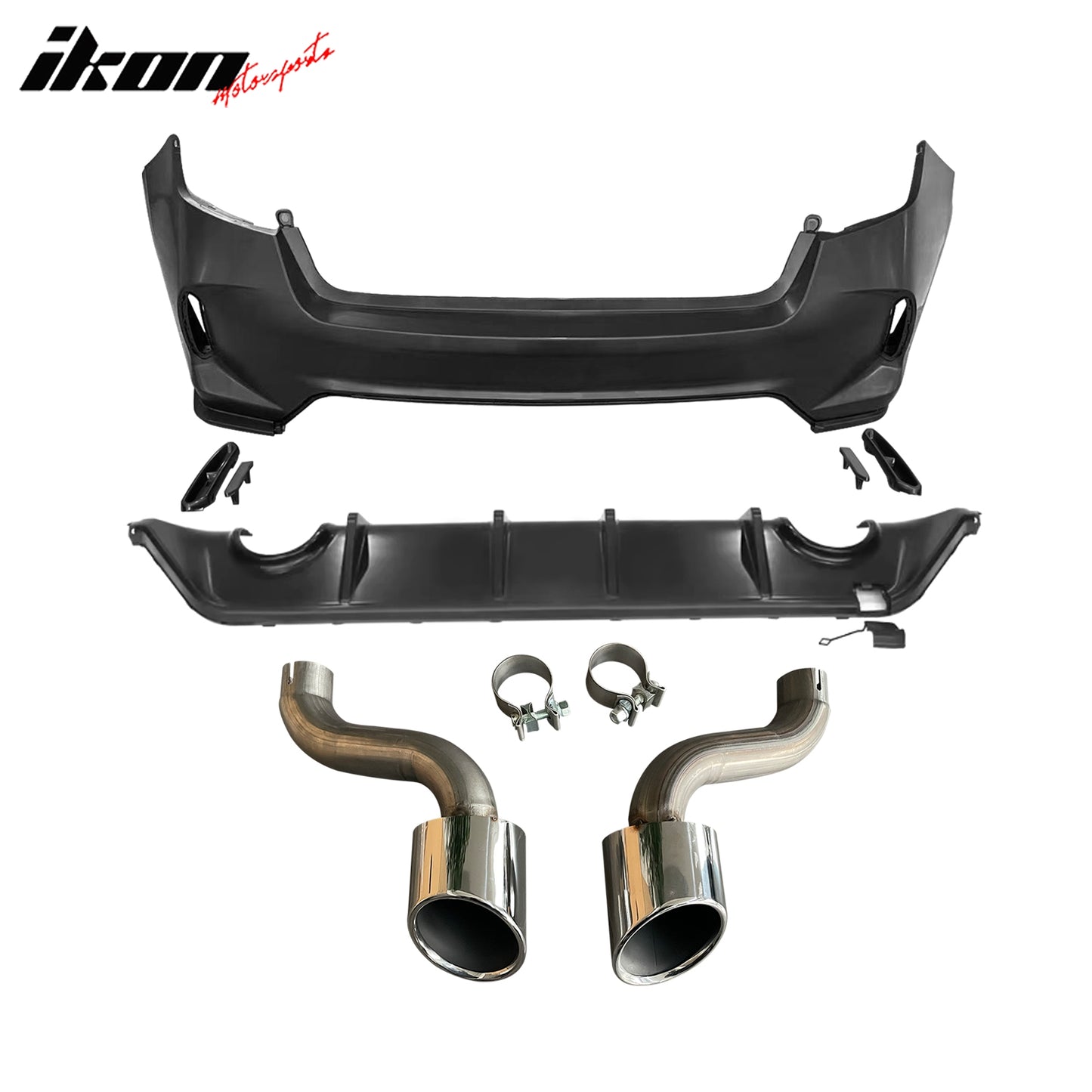 IKON MOTORSPORTS, Rear Bumper Cover + Diffuser + Exhaust Compatible ...
