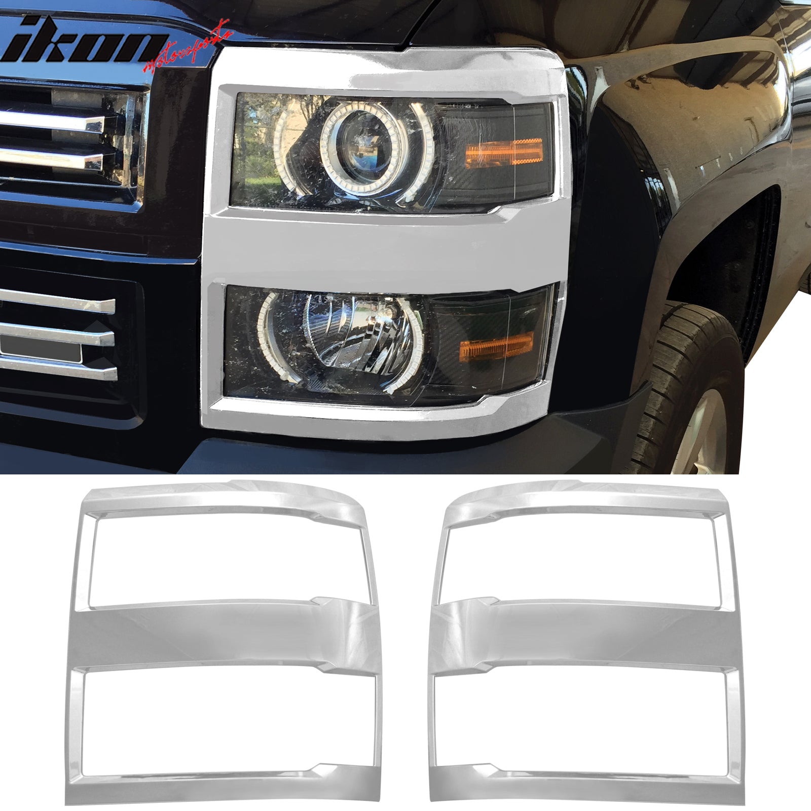 Fits 14-15 Chevy Silverado 1500 Chrome Front Headlight Bezel Cover ABS ...