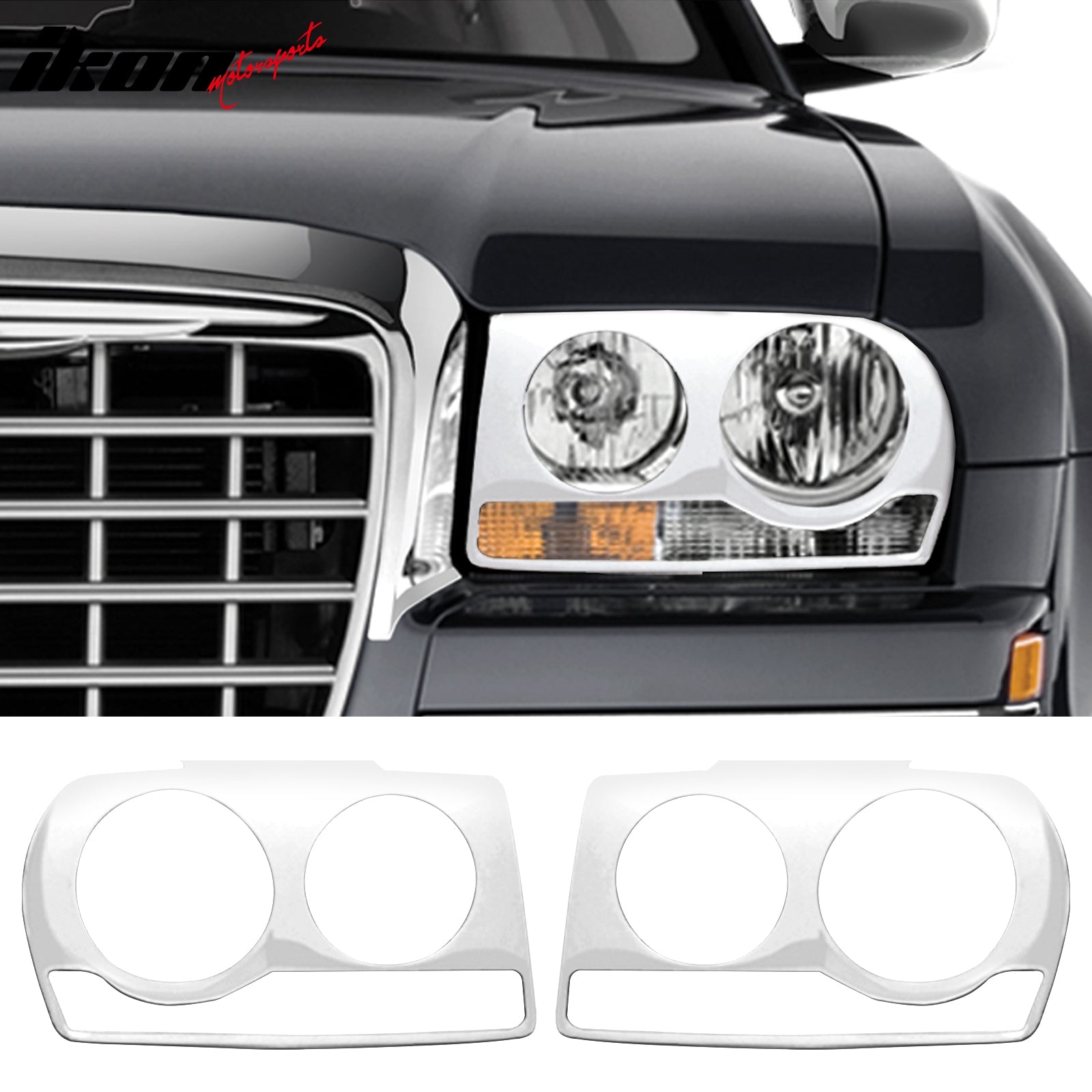IKON MOTORSPORTS, Headlight Bezel Compatible with 2005-2010 Chrysler ...
