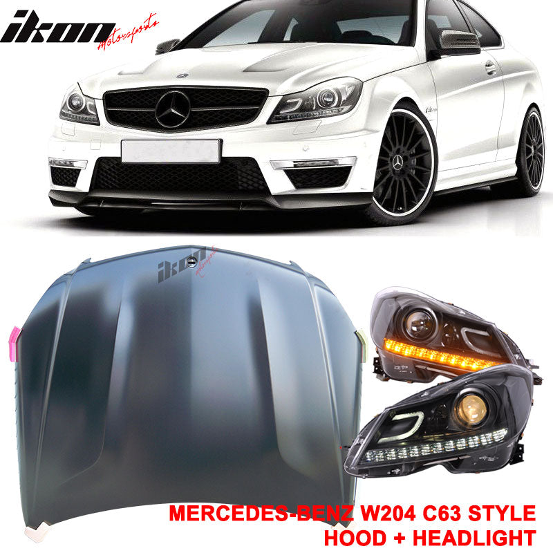 Fits 08-11 Mercedes W204 C-Class C63 AMG Hood + Projector Headlight ...