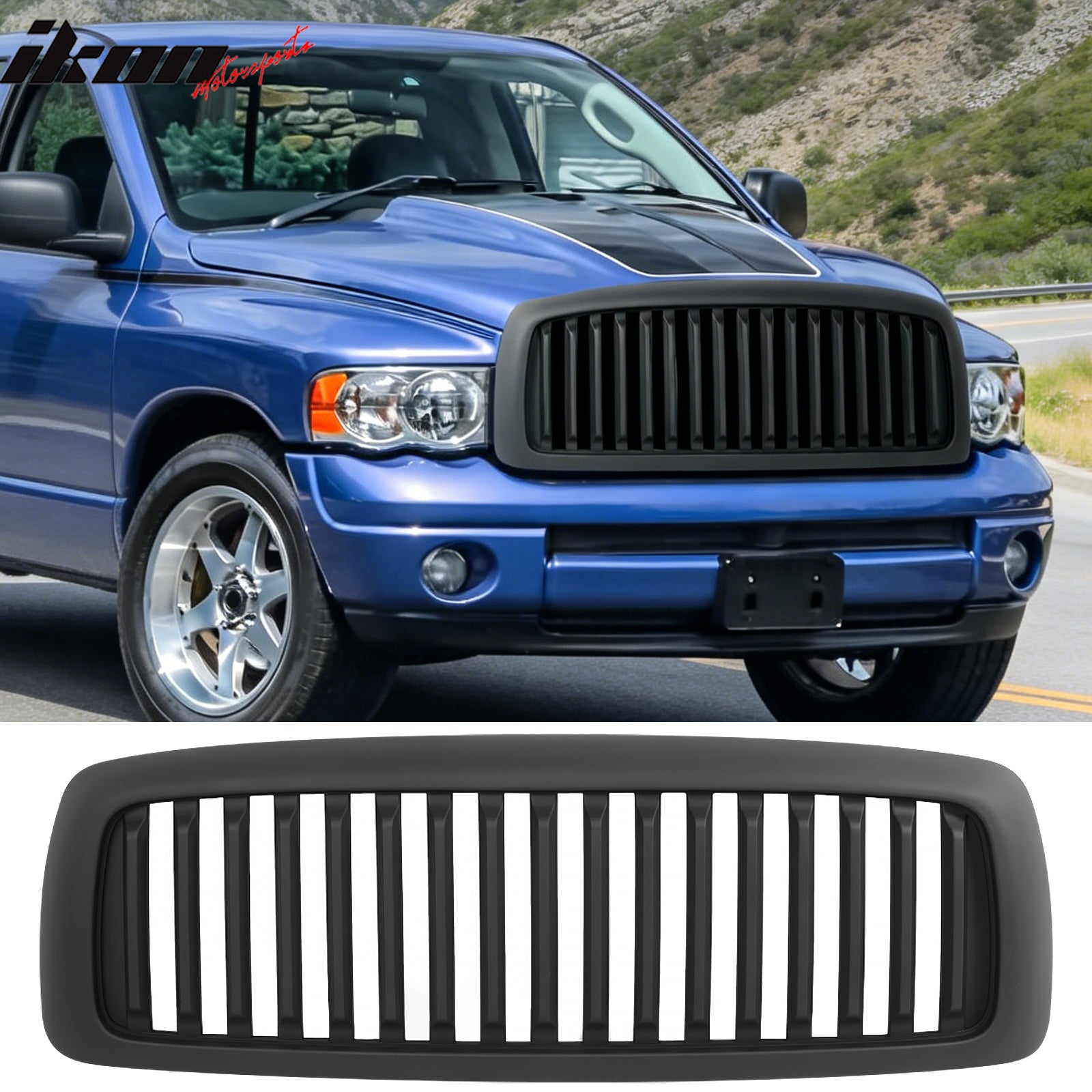 IKON MOTORSPORTS Front Upper Grille, Compatible with 2002-2005 Dodge ...