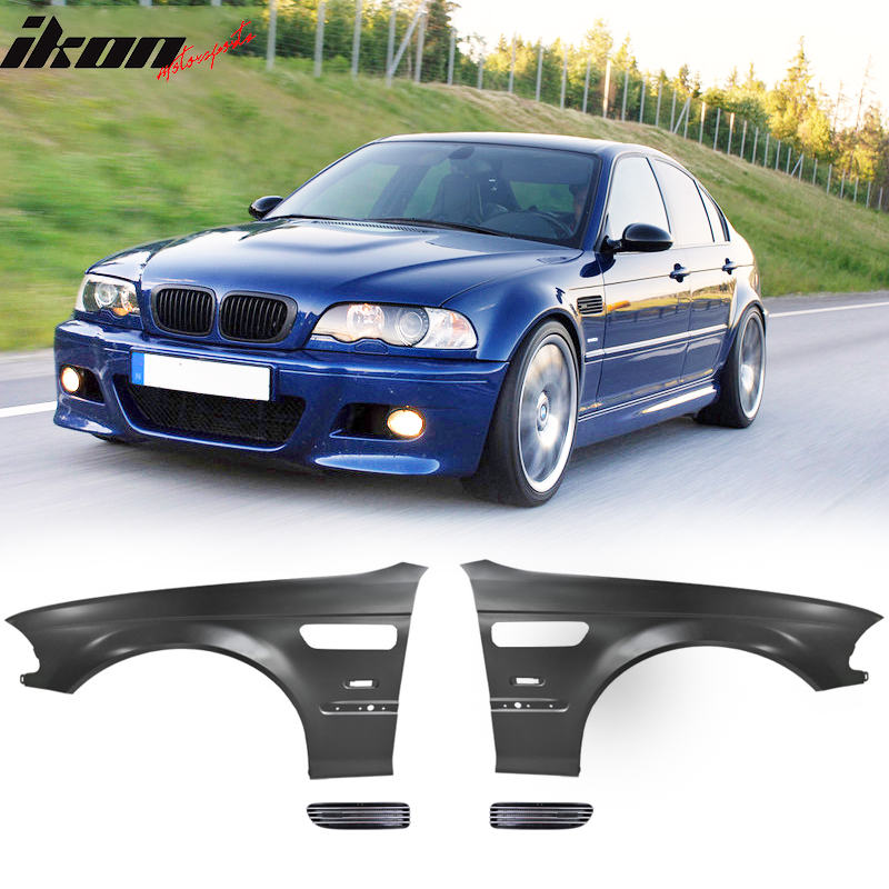 IKON MOTORSPORTS Side Fenders, Compatible With 1998-2001 BMW E46 3 ...