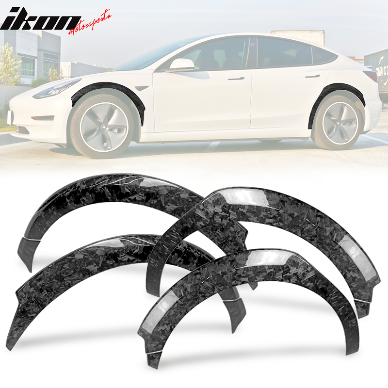 IKON MOTORSPORTS, Fender Flares Compatible With 2017-2023 Tesla Model 3 ...