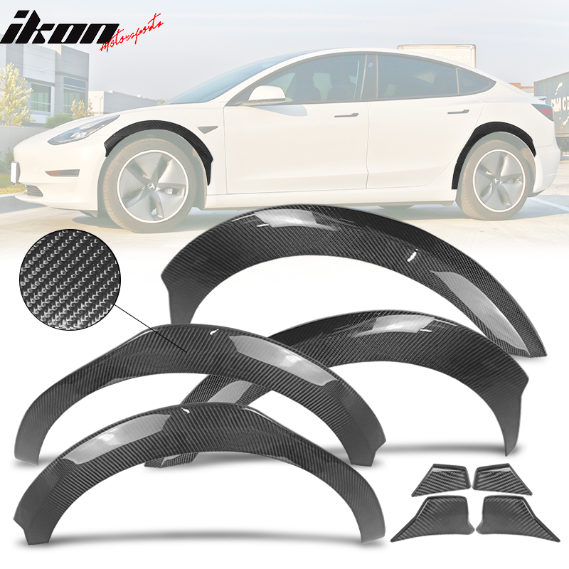 IKON MOTORSPORTS, Fender Flares Compatible With 2017-2023 Tesla Model 3 ...