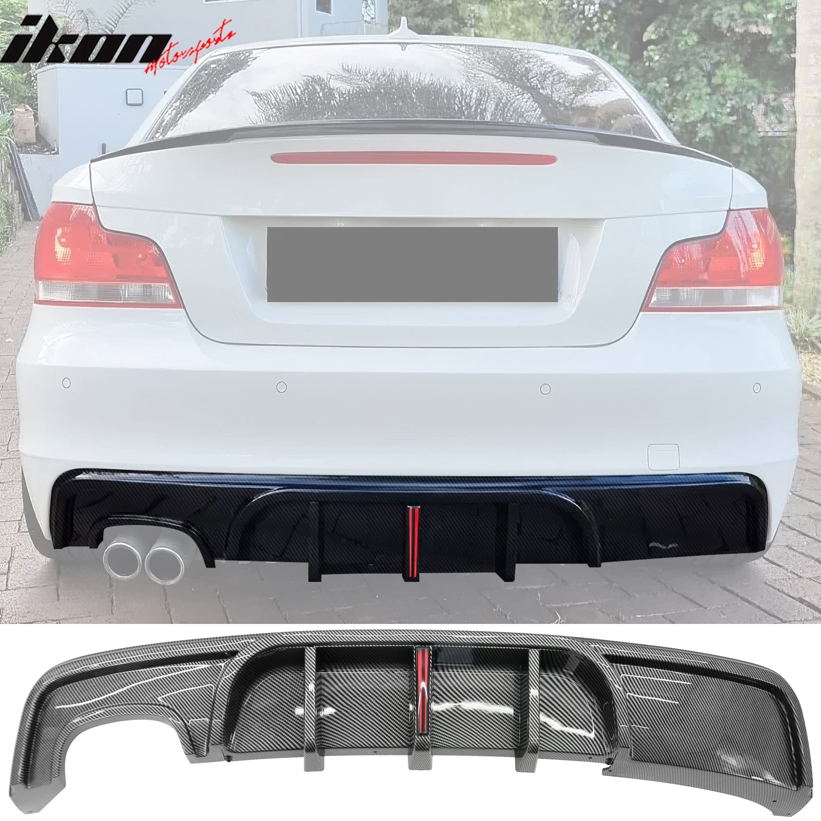 Fits 08-13 BMW E82 E88 M Performance Rear Diffuser W/ LED Carbon Fiber ...