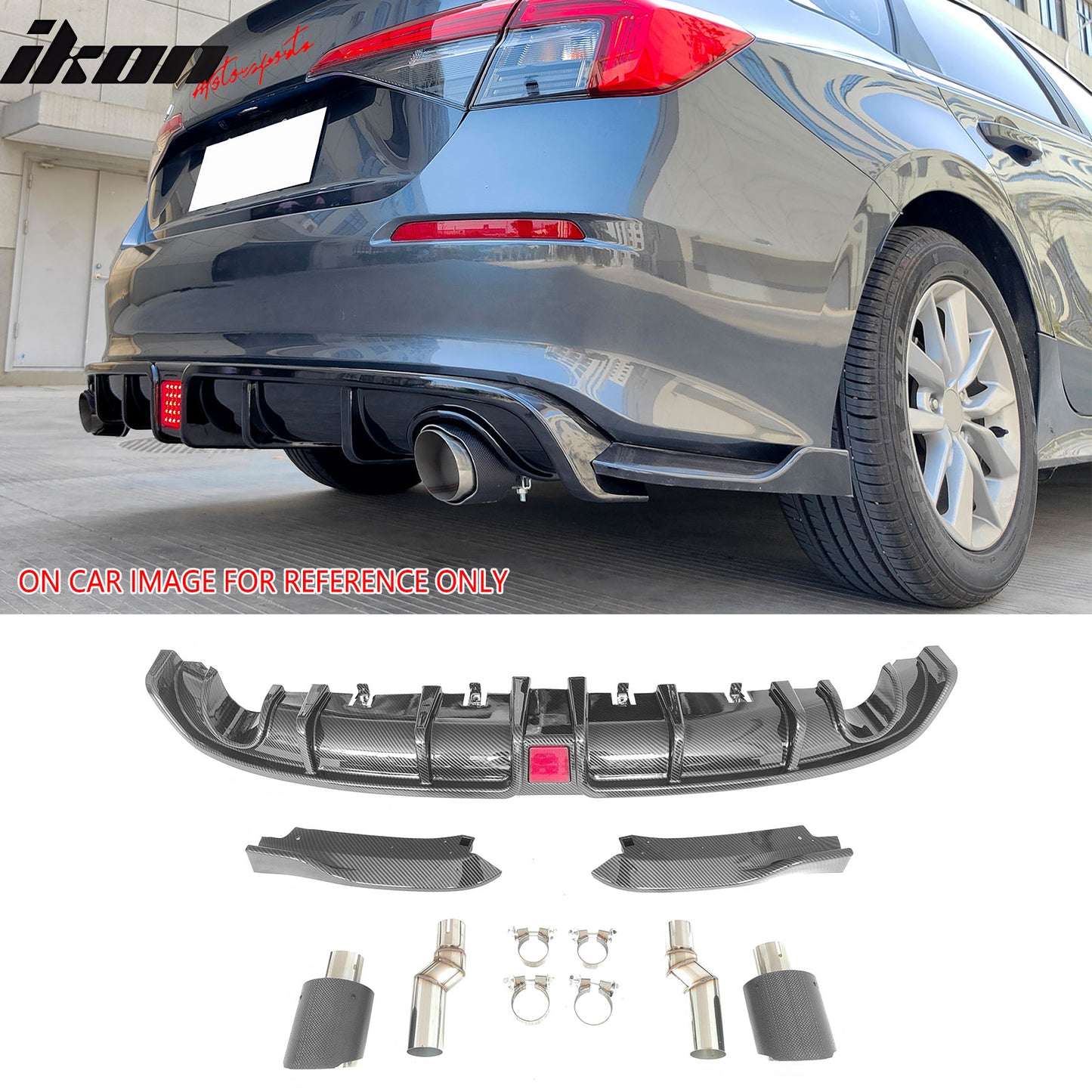 IKON MOTORSPORTS Rear Diffuser W/LED Brack Light + Dual Exhaust Tips ...