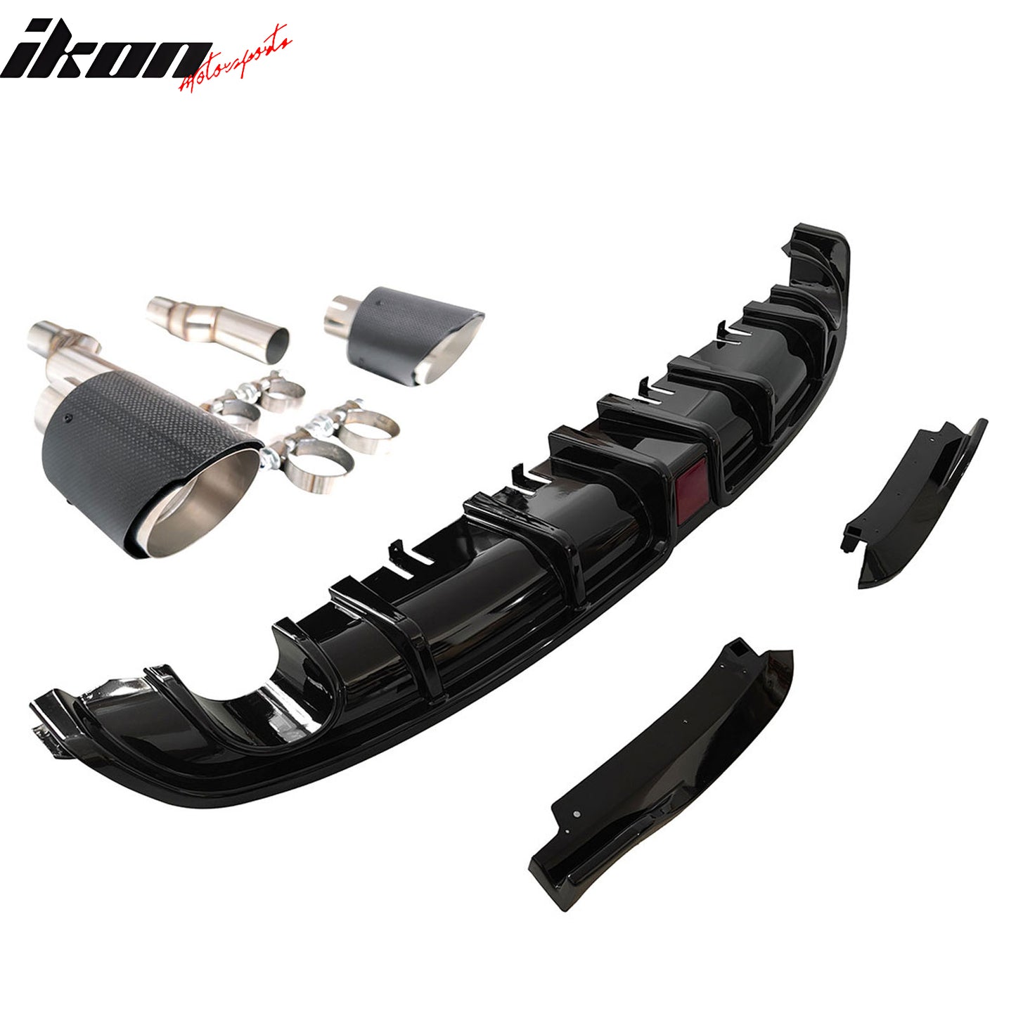 IKON MOTORSPORTS Rear Diffuser W/LED Brack Light + Dual Exhaust Tips ...