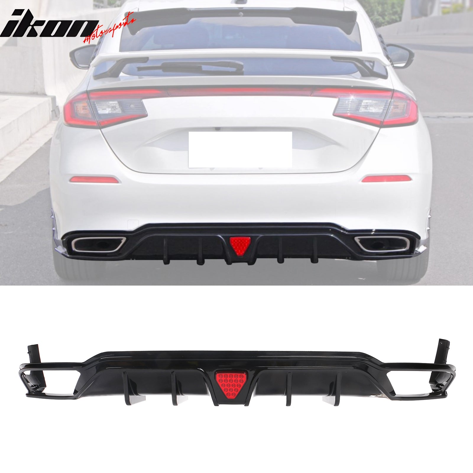IKON MOTORSPORTS Rear Diffuser, Compatible with 2022-2024 Honda Civic ...
