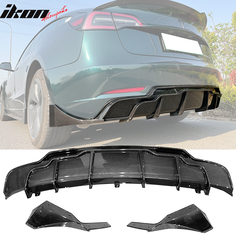 IKON MOTORSPORTS, Rear Diffuser Compatible With 2017-2023 Tesla Model 3 ...