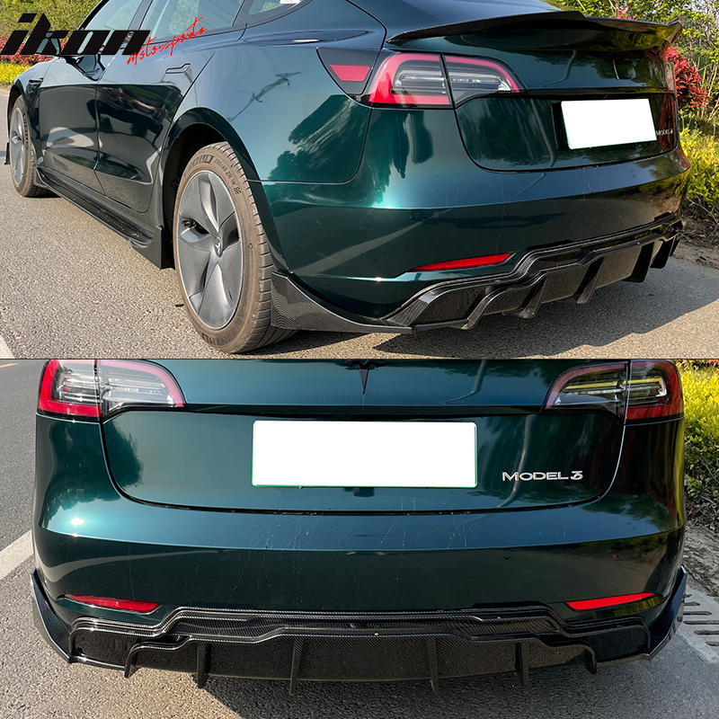 IKON MOTORSPORTS, Rear Diffuser Compatible With 2017-2023 Tesla Model 3 ...