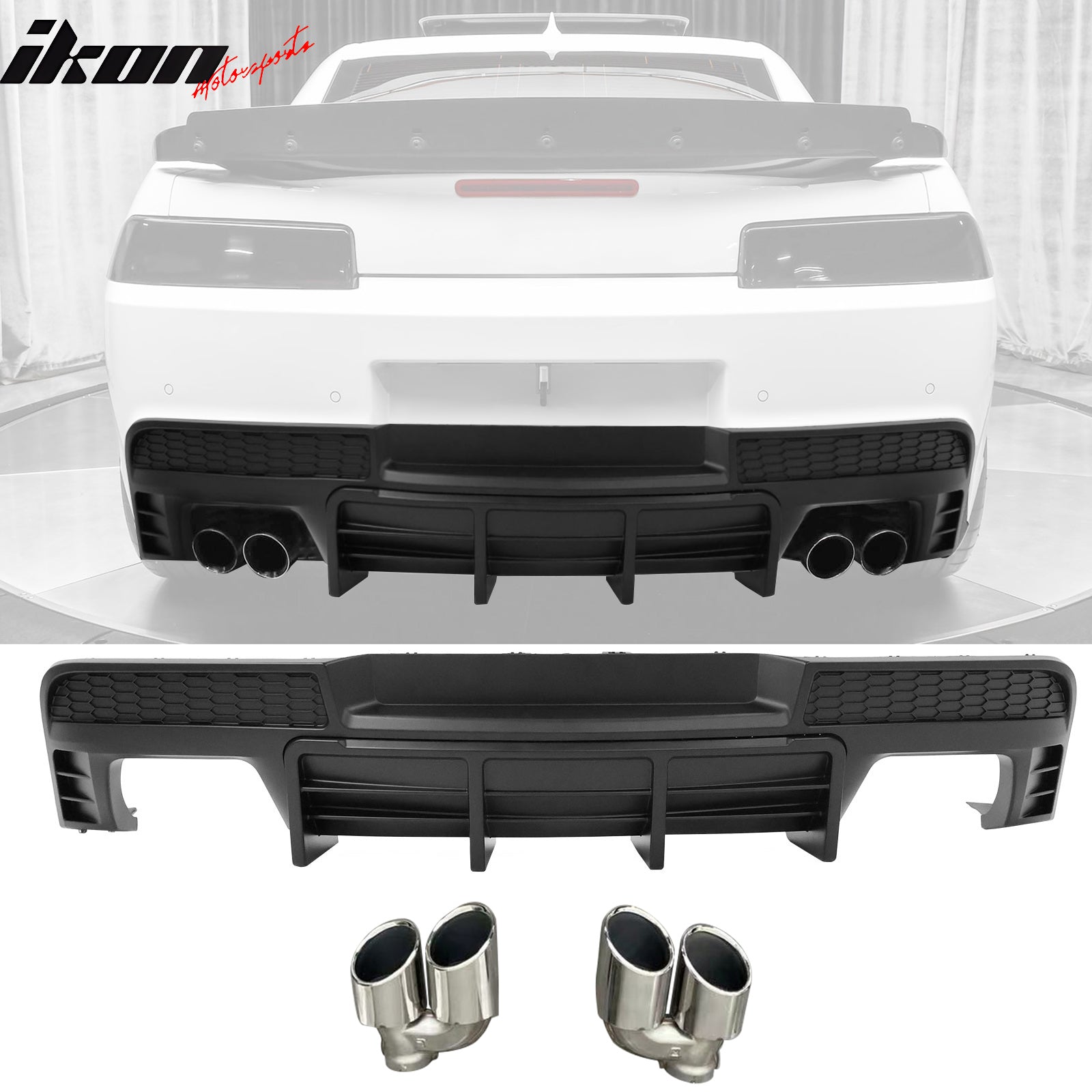 IKON MOTORSPORTS, Rear Diffuser + Stainless Steel Quad Exhaust Tips ...