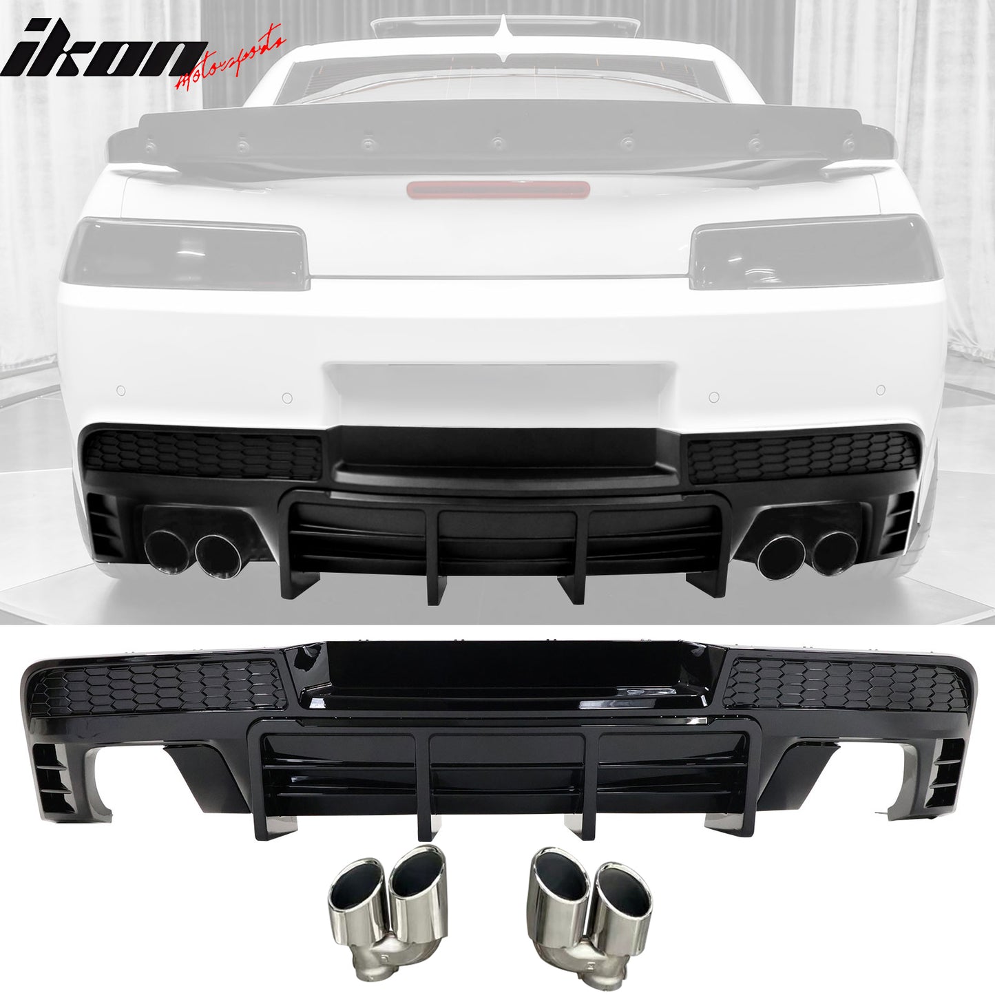 IKON MOTORSPORTS, Rear Diffuser + Stainless Steel Quad Exhaust Tips ...