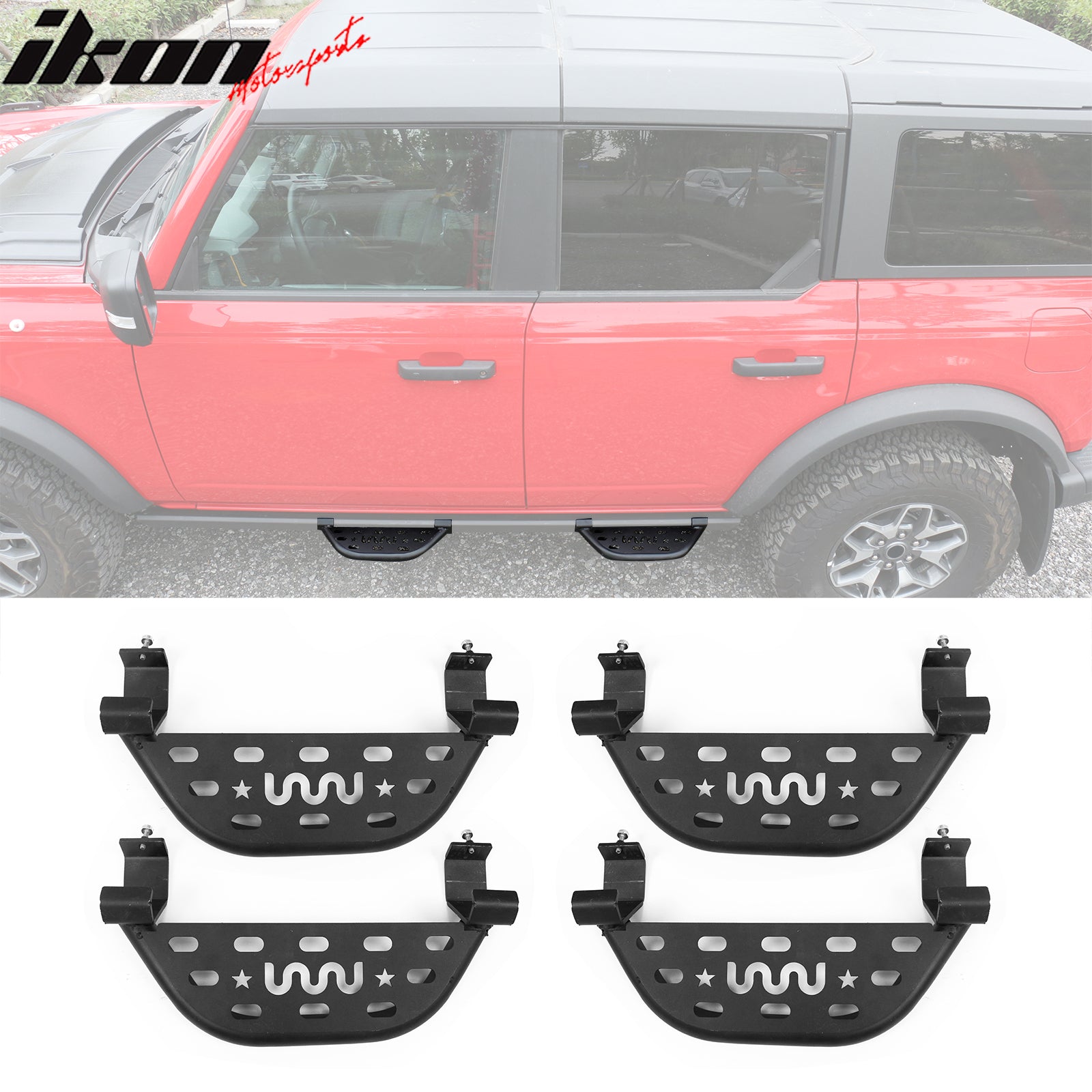 IKON MOTORSPORTS, 4PCS Side Steps Compatible With 2021-2023 Ford Bronco ...