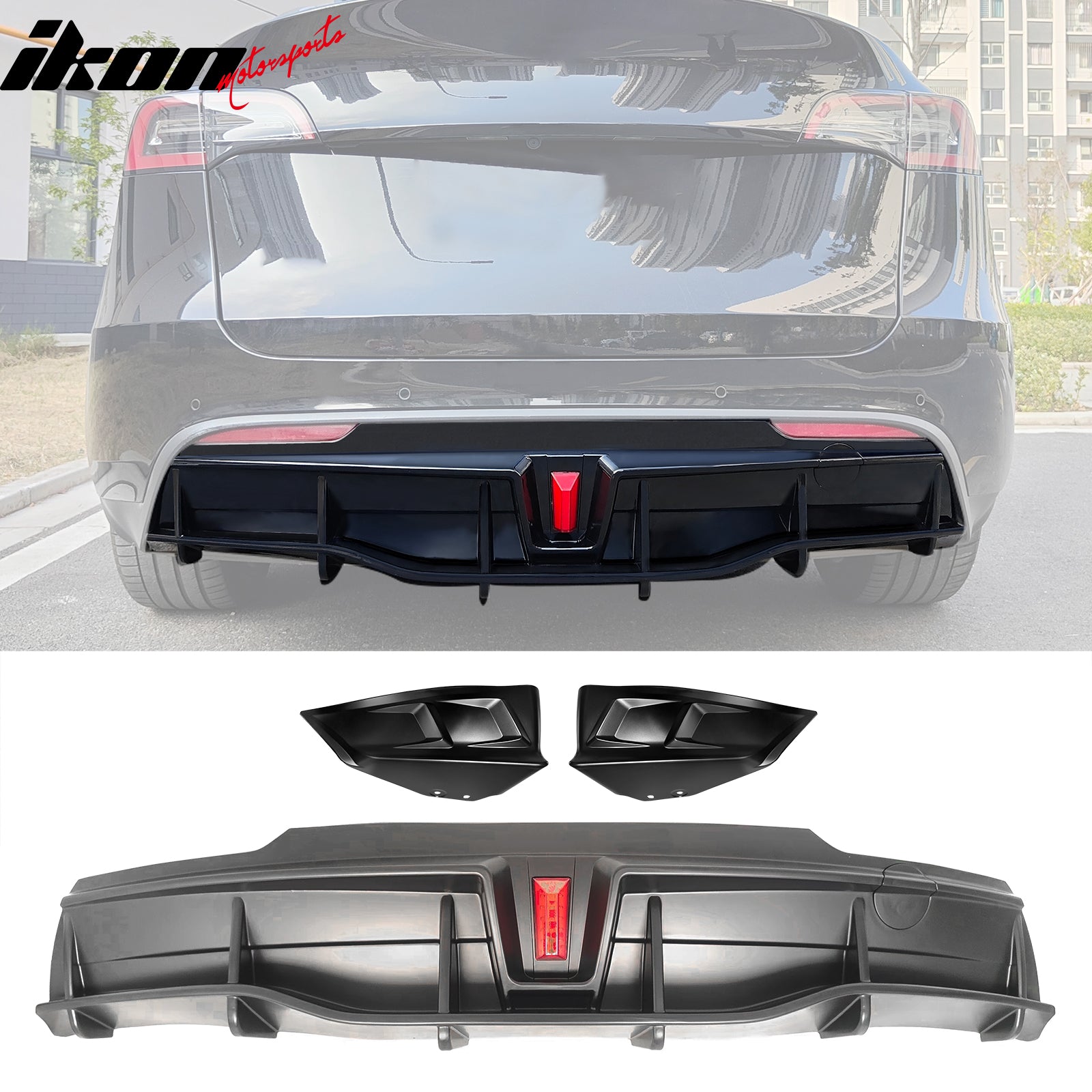 IKON MOTORSPORTS Rear Bumper Lip W/ Brack Light + Rear Aprons ...