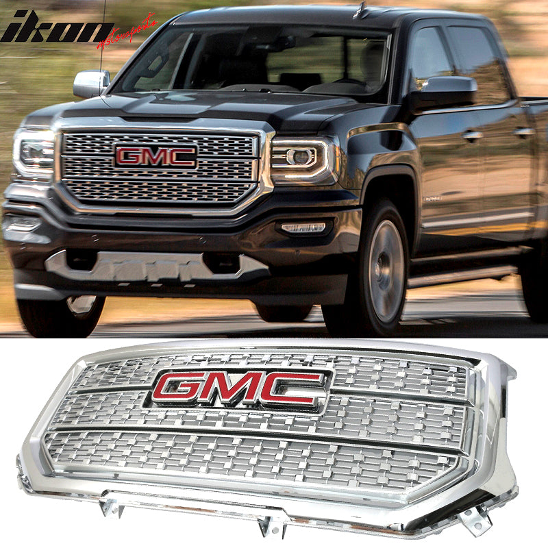 Fits 16-17 Sierra Denali Style Chrome Grille & Genuine GMC Emblem Badge ...