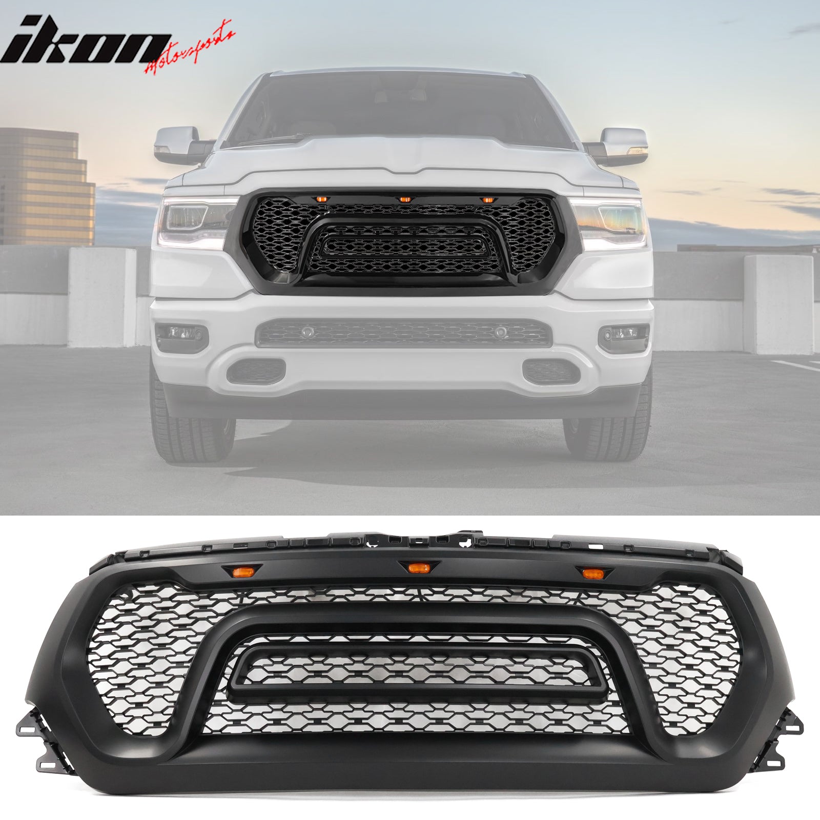 IKON MOTORSPORTS, Upper Grille Compatible With 2019-2023 Ram 1500, ABS ...