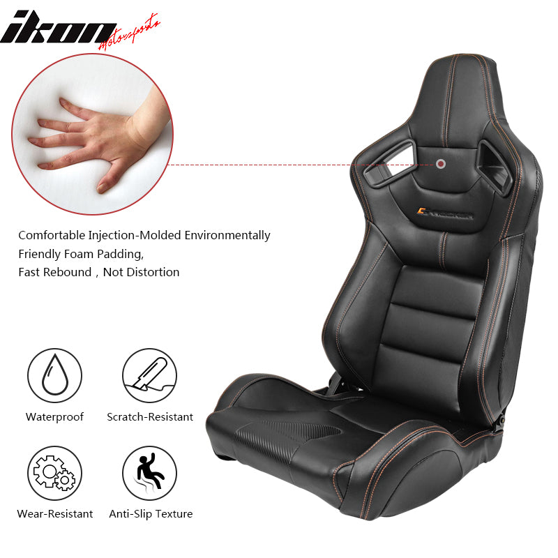 IKON MOTORSPORTS, Universal Racing Seats Pair with Dual Sliders, Black ...