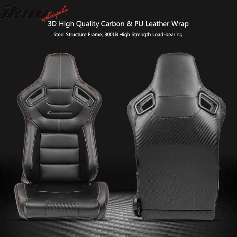 IKON MOTORSPORTS, Universal Racing Seats Pair with Dual Sliders, Black ...