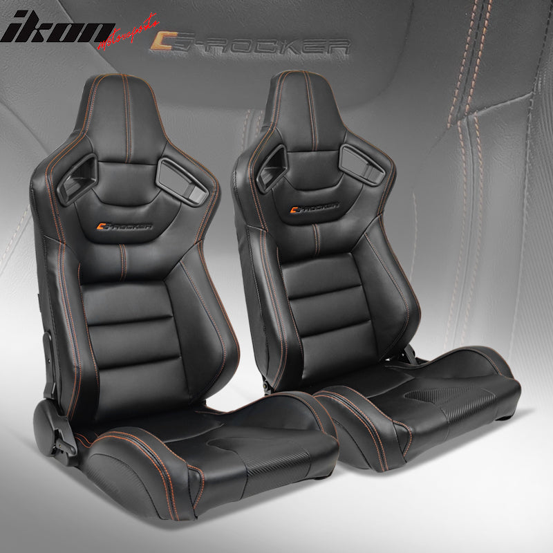 IKON MOTORSPORTS, Universal Racing Seats Pair with Dual Sliders, Black ...