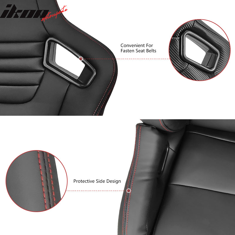 IKON MOTORSPORTS, Universal PU Racing Seats Pair with Dual Sliders ...