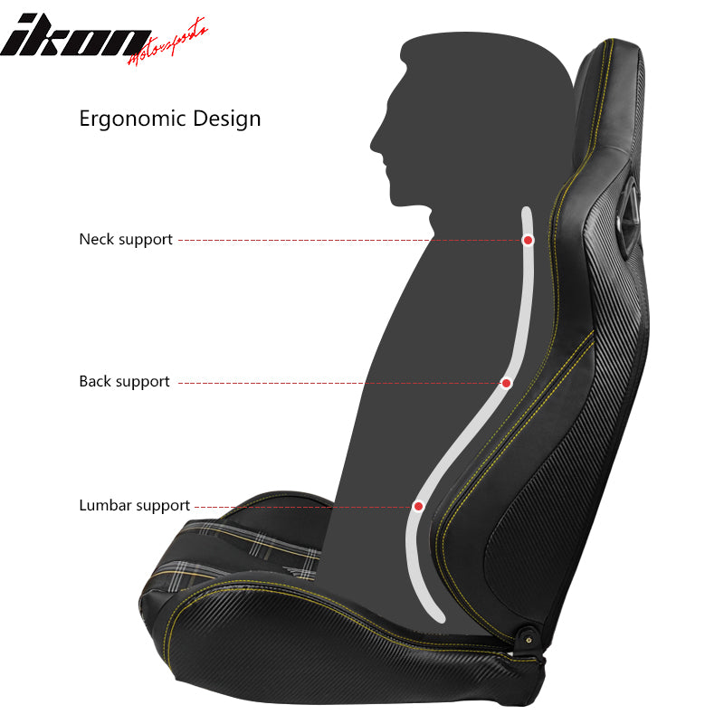 IKON MOTORSPORTS, Universal Racing Seats Pair with Dual Sliders, PU ...