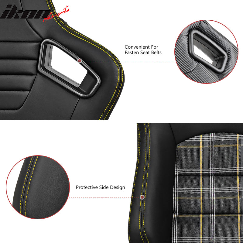 IKON MOTORSPORTS, Universal Racing Seats Pair with Dual Sliders, PU ...
