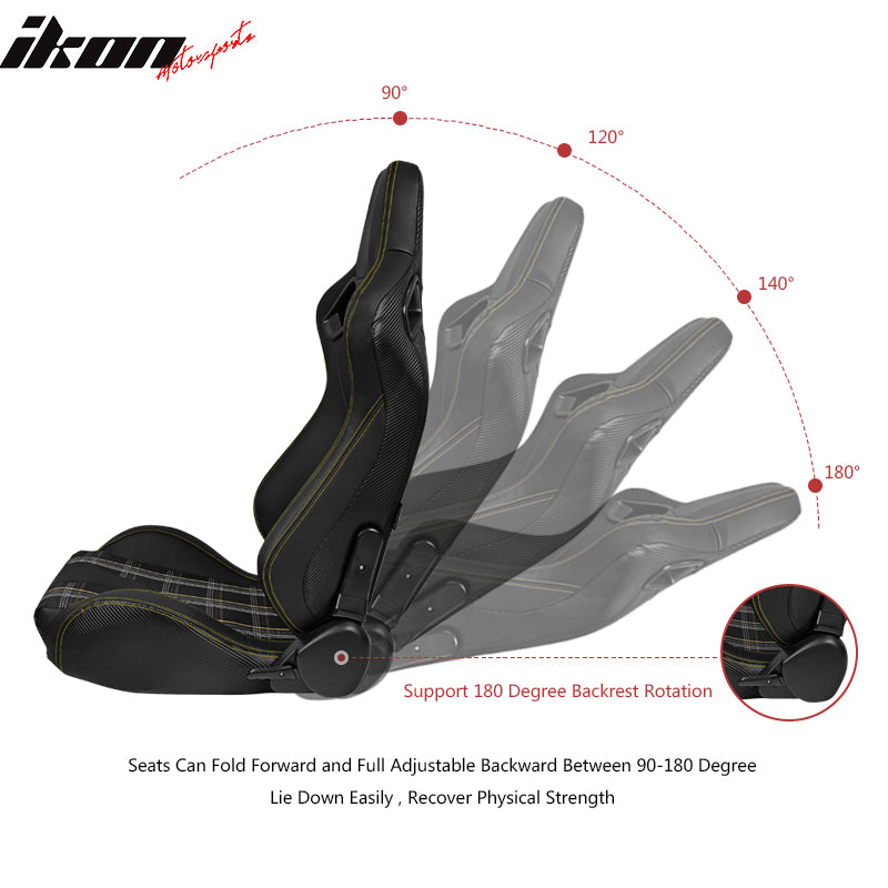 IKON MOTORSPORTS, Universal Racing Seats Pair with Dual Sliders, PU ...