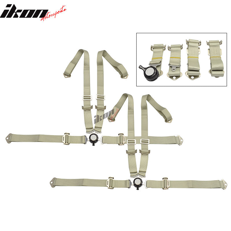 Pair Of 4 Point Nylon Harness Camlock Racing Seat Belts Strap White ...