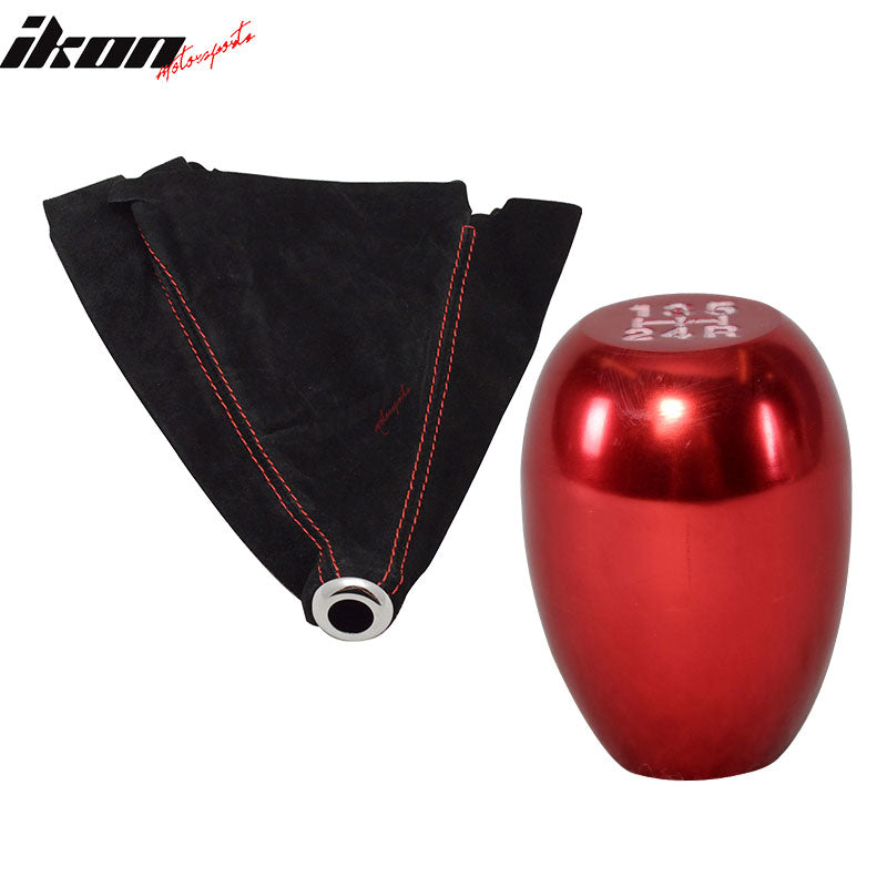 Red JDM 5-Speed Shift Knob + Red Stitch Suede Boot Cover Compatible ...