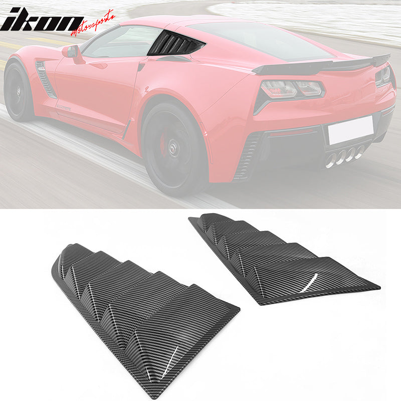 IKON MOTORSPORTS, Window Louvers Compatible With 2014-2019 Chevy Corvette C7, Classic Style Left ...