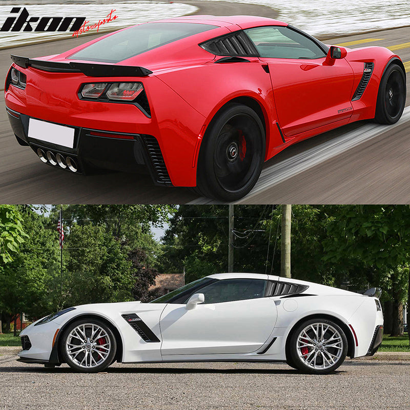 IKON MOTORSPORTS, Window Louvers Compatible With 2014-2019 Chevy Corvette C7, Classic Style Left ...