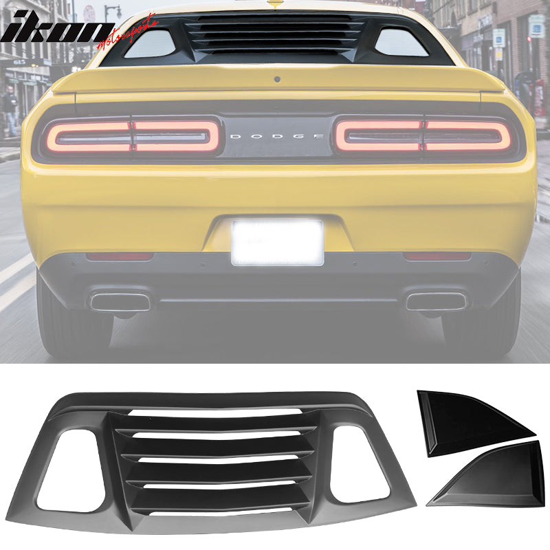 IKON MOTORSPORTS Window Louver, Compatible With 2008-2023 Dodge Challenger, V2 Style,Rear & Side ...