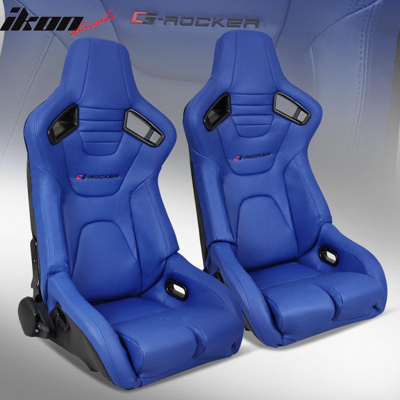 IKON MOTORSPORTS, Universal PU Racing Seats Pair with Dual Sliders ...