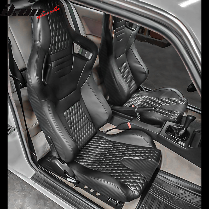 IKON MOTORSPORTS, Universal Racing Seats Pair with Dual Sliders, Black ...