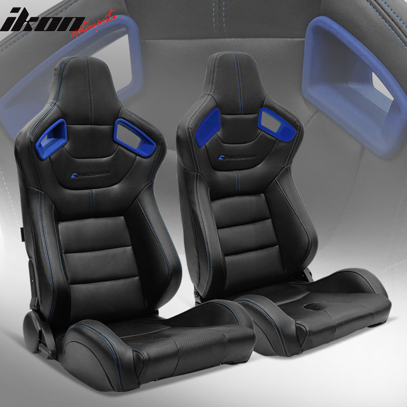 IKON MOTORSPORTS, Universal Racing Seats Pair with Dual Sliders, Black ...