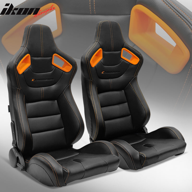 IKON MOTORSPORTS, Universal Racing Seats Pair with Dual Sliders, Black ...