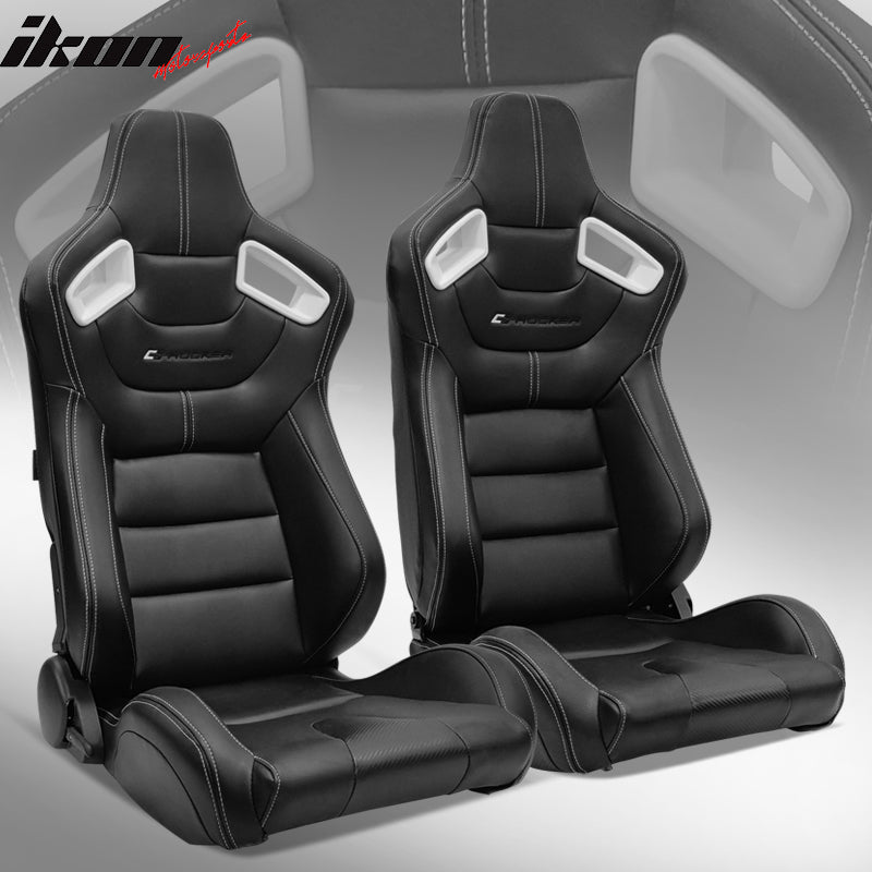 IKON MOTORSPORTS, Universal Racing Seats Pair with Dual Sliders, Black ...