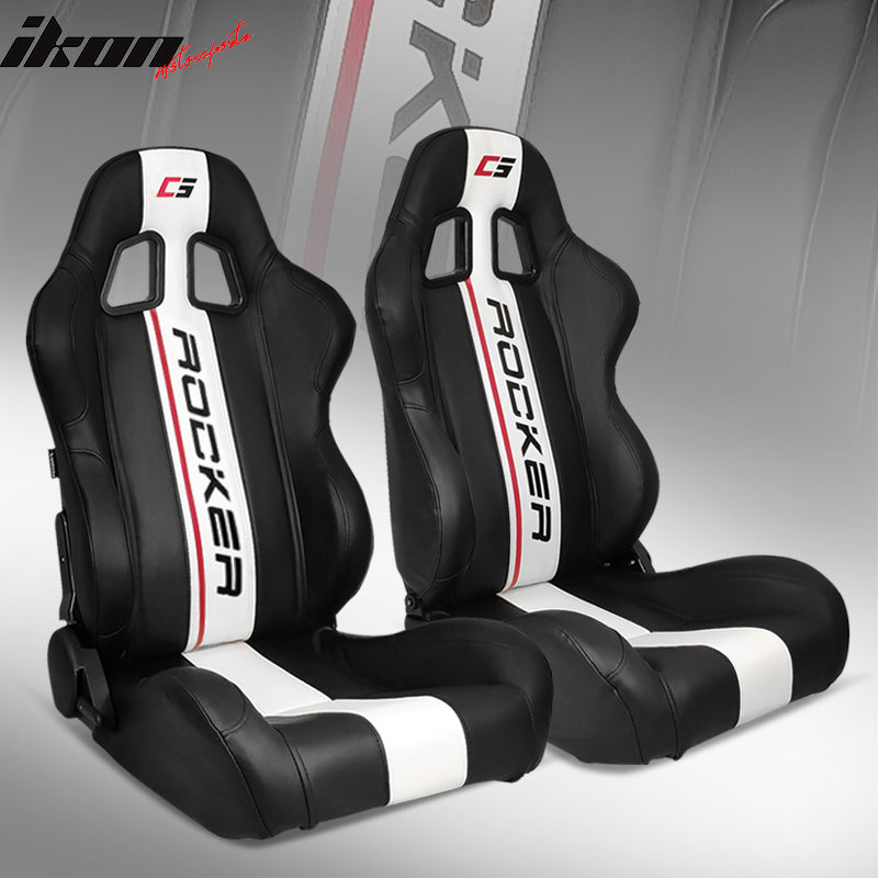 IKON MOTORSPORTS, Universal Racing Seats Pair with Dual Sliders, Black ...