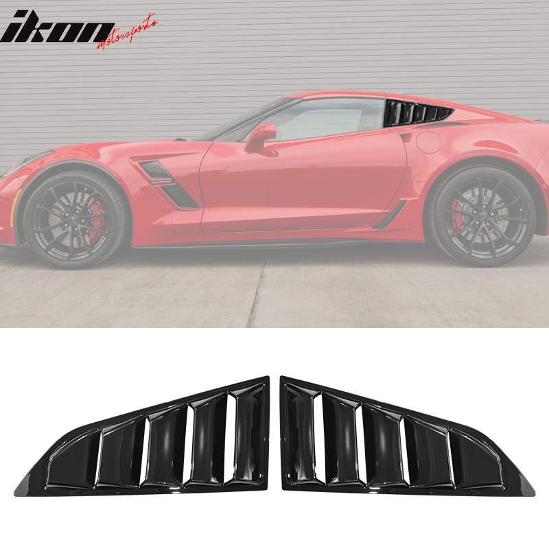 IKON MOTORSPORTS, Window Louvers Compatible With 2014-2019 Chevy Corvette C7, Classic Style Left ...